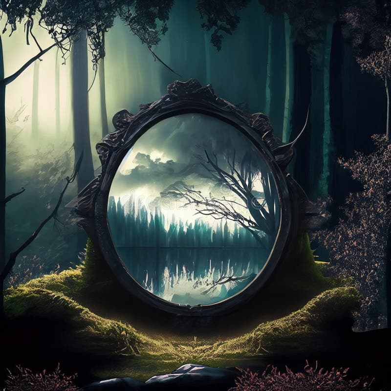 Illustrated Fantasy Forest with a Mirror Suitable As a Cover Stock Illustration - Illustration ...