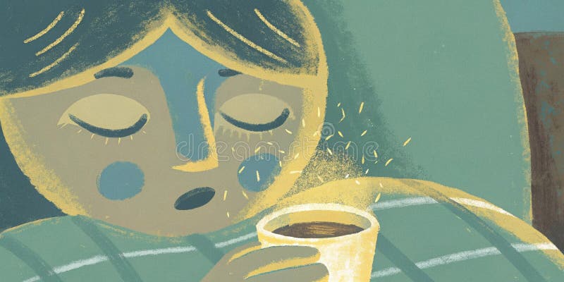 Illustrated Female Character with Coffee Cup in Calm Stock Illustration ...