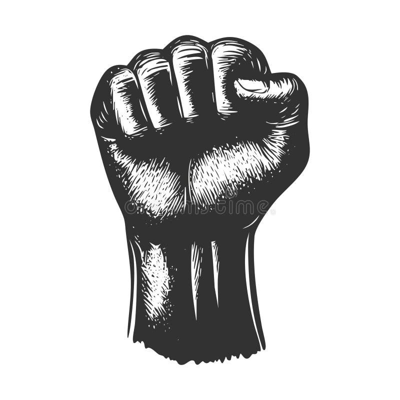 Illustrated Fist Symbolizing Power and Solidarity in Black and White ...