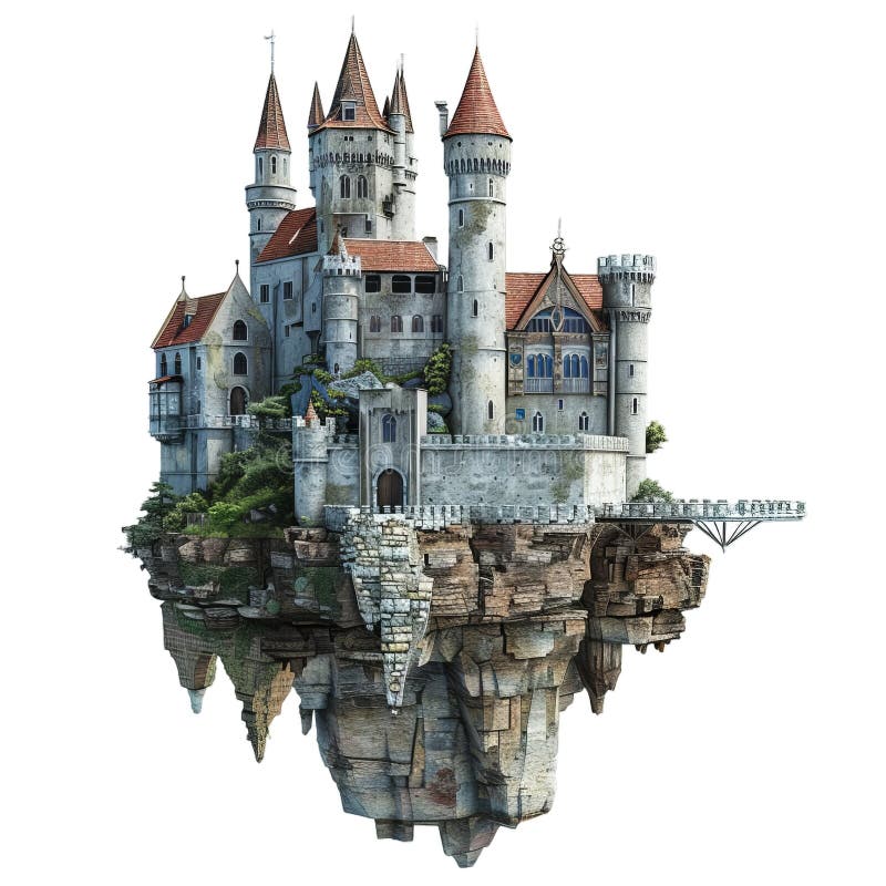Floating Fantasy Castle on Isolated Background Stock Image ...