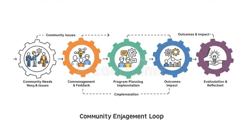 Illustrated Flowchart Titled "Community Engagement Loop," Consisting of ...