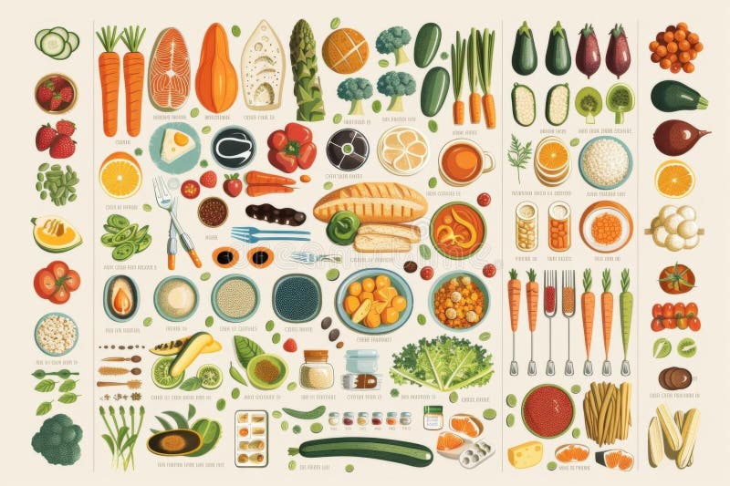 Illustrated Food Guide, a Visual Dictionary of Ingredients Stock ...