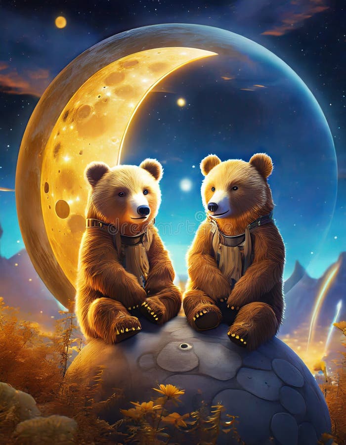 Illustrated Furry Teddy Bear with Moon Stock Illustration ...