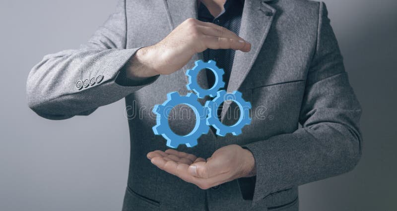 Illustrated Gears in the Hands of a Man Stock Photo - Image of industry ...