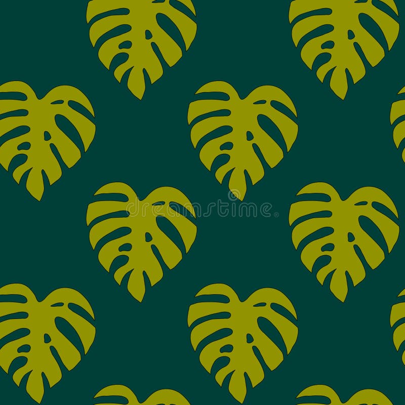 Illustrated Green Seamless Background with Monstera Leaves Stock ...