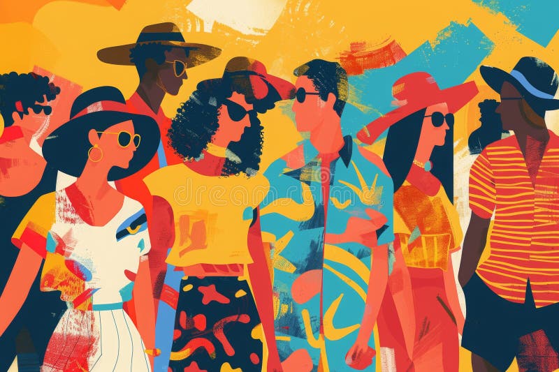 Illustrated Group of People in a Vibrant Style, AI-generated. Stock ...