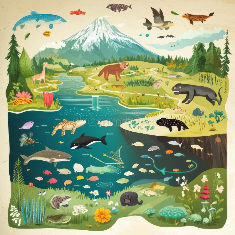Illustrated Guide To Diverse Wildlife, Forest, Mountain, and Underwater ...