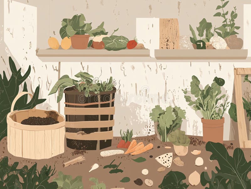 Illustrated Guide To Home Composting Setup with Organic Vegetables and ...