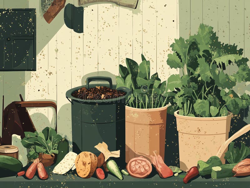 Illustrated Guide To Home Composting Setup with Organic Vegetables and ...