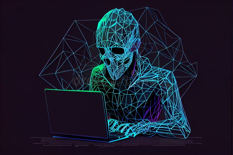 Illustrated Hacker from the Net. Generative AI Stock Illustration ...