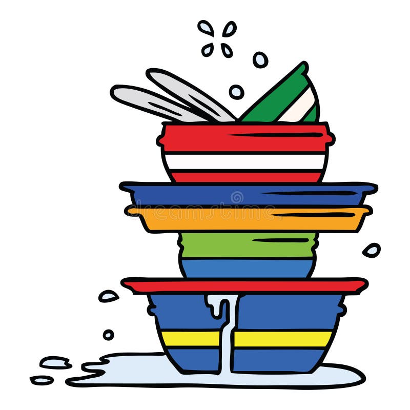 Cartoon Plates Dirty Bowls Kitchen Objects Food Free Hand Drawn Doodle ...