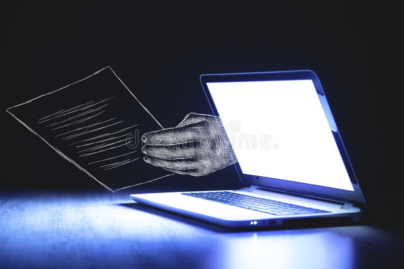 Illustrated Hand Holds Paper Open Laptop Stock Photos - Free & Royalty ...