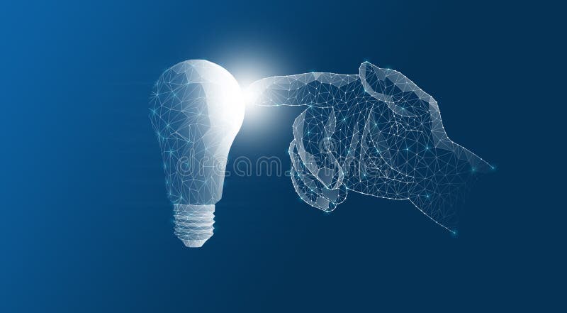 Illustrated Hand Touching a Light Bulb Stock Image - Image of design ...