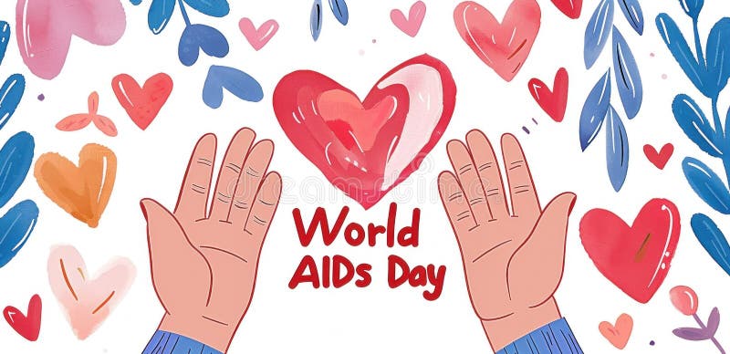 Illustrated Hands and Hearts for World Aids Day Awareness Stock Photo ...
