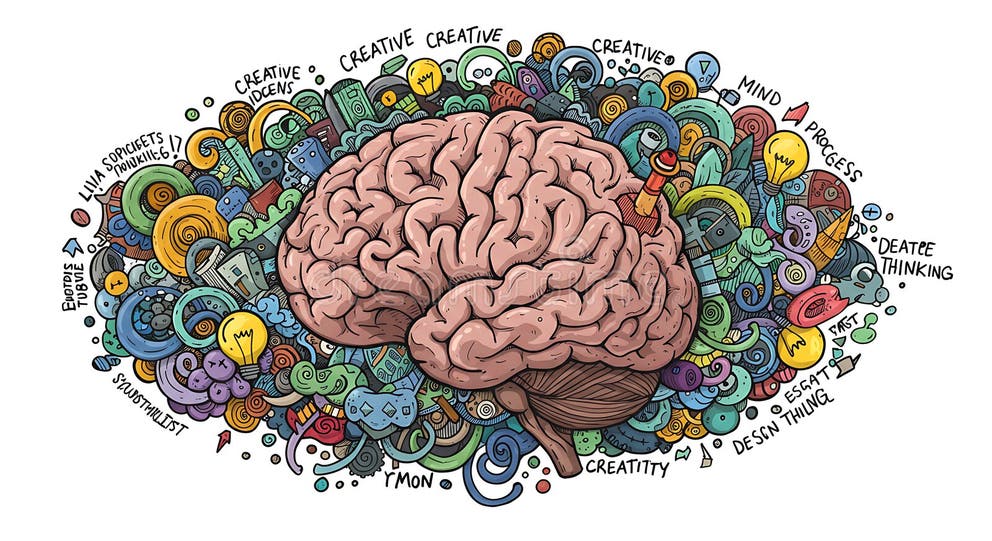 An Illustrated Human Brain Surrounded by a Colorful Array of Doodles ...