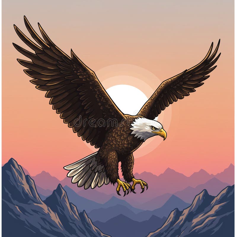 Illustrated Image of an Eagle in Mid-flight, Wings Fully Extended. the ...