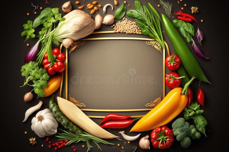 Illustrated Image of a Menu Frame Surrounded by Vegetables Stock ...