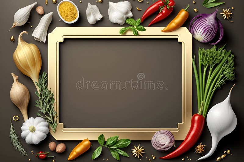 Illustrated Image of a Menu Frame Surrounded by Vegetables Stock ...