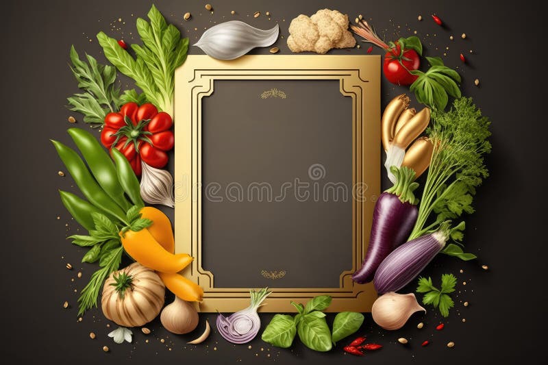 Illustrated Image of a Menu Frame Surrounded by Vegetables Stock ...
