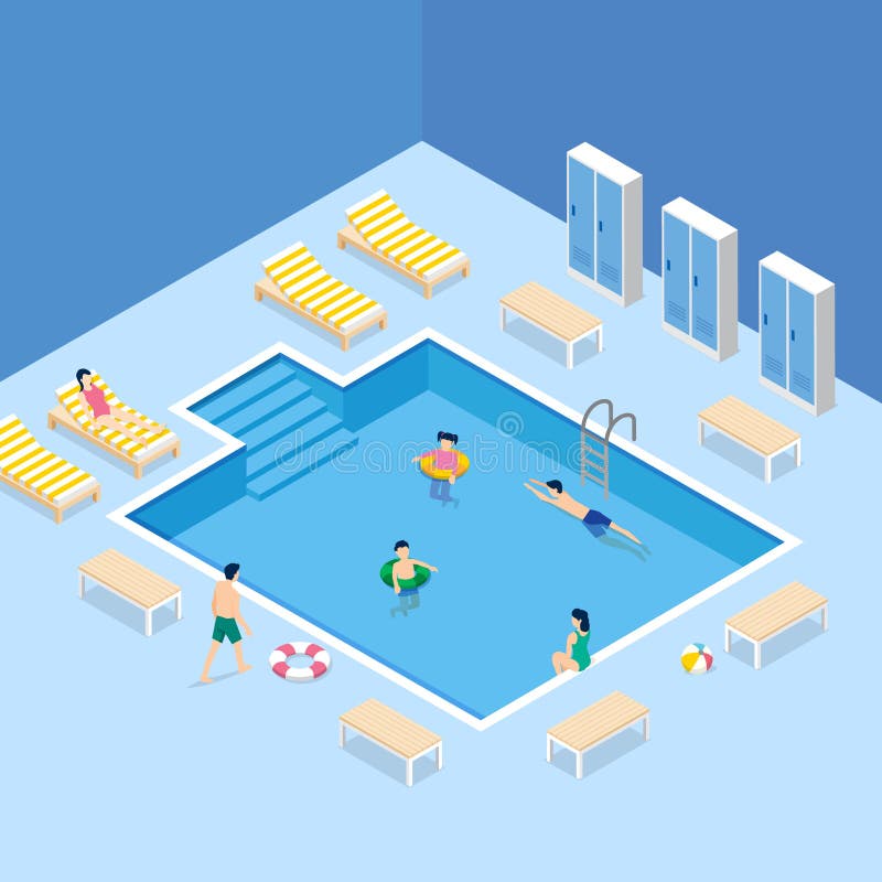Illustrated Isometric Public Swimming Pool Vector Illustration Stock ...