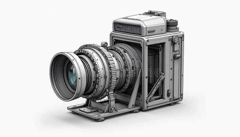 Illustrated Large Format Camera with Complex Lens Stock Illustration ...