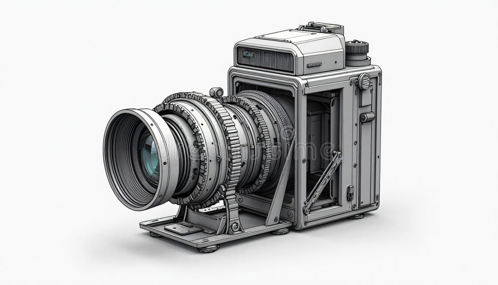 Illustrated Large Format Camera with Complex Lens Stock Illustration ...