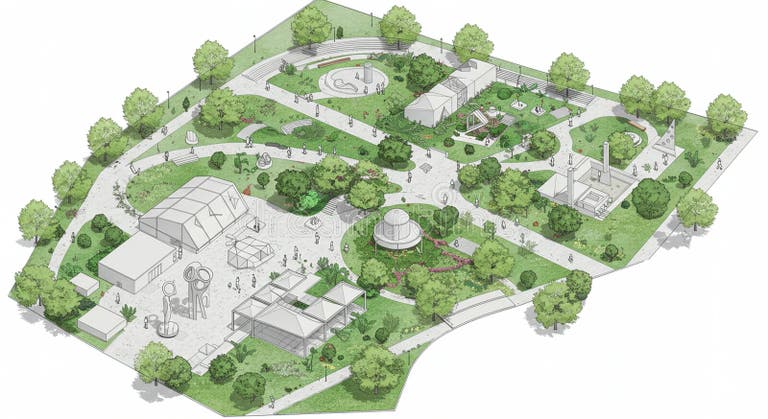 Illustrated Layout of a Park Showcasing Rectangular Green Spaces ...