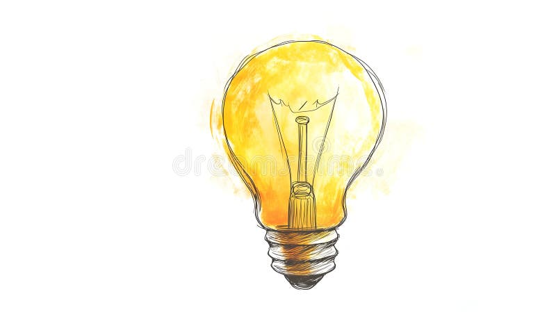 Illustrated Light Bulb with Sketched Design on White Background Stock ...