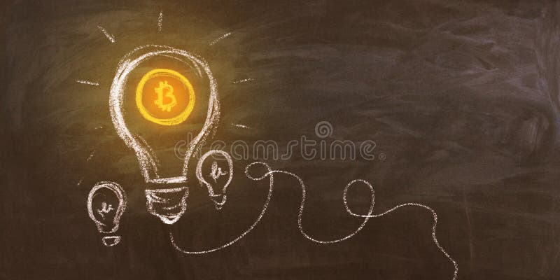 An Illustrated Lightbulb with a Bitcoin Symbol on a Chalkboard ...