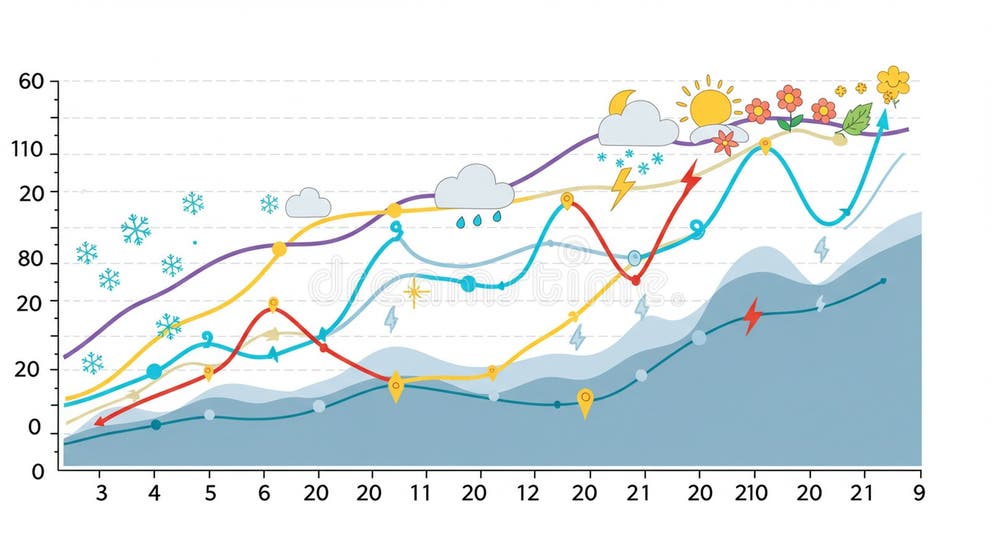 Illustrated Line Graph Displays Multiple Data Sets Using Different ...