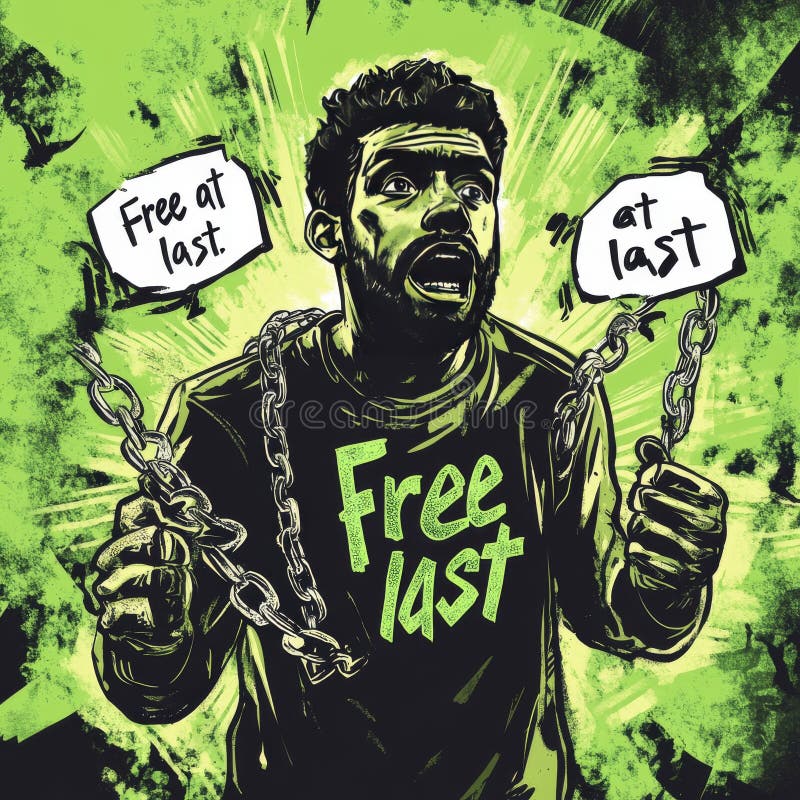 Illustrated Man Breaking Free from Chains with Inspiring Text Stock ...