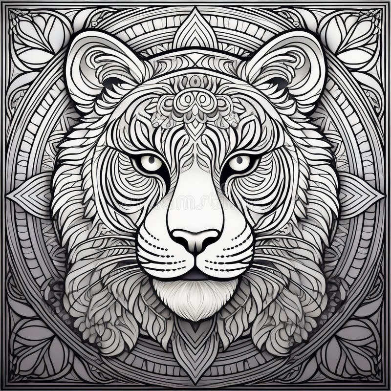 Illustrated Mandala with Tiger Stock Illustration - Illustration of ...