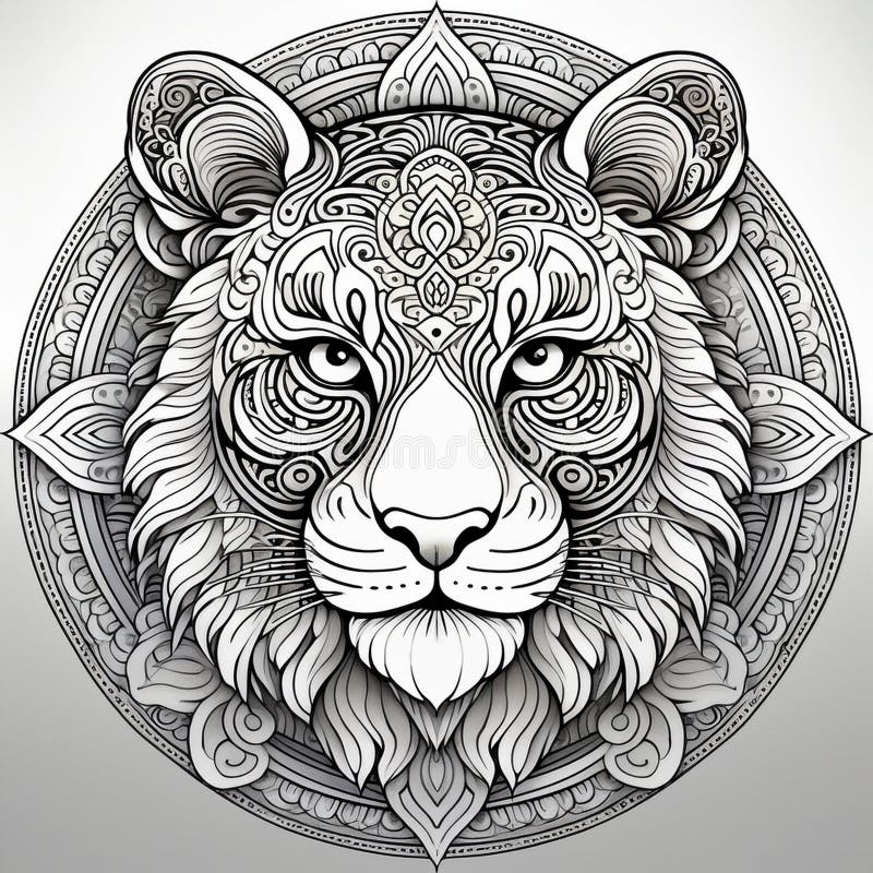 Illustrated Mandala with Tiger Stock Illustration - Illustration of ...