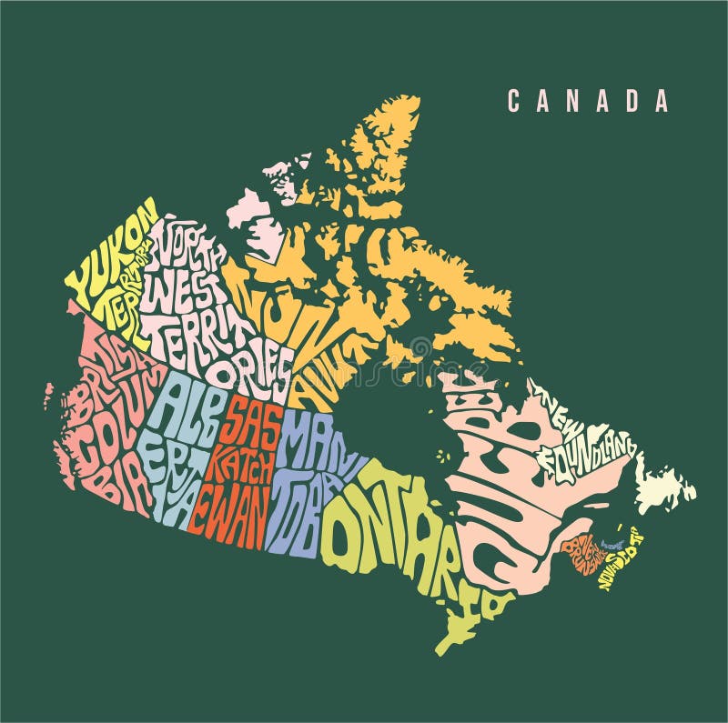Illustrated Map of Canada Featuring the Cities in a Text Stock Image ...