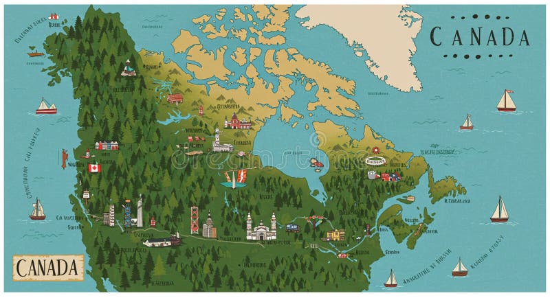 Illustrated Map of Canada, Highlighting Landmarks and Attractions ...