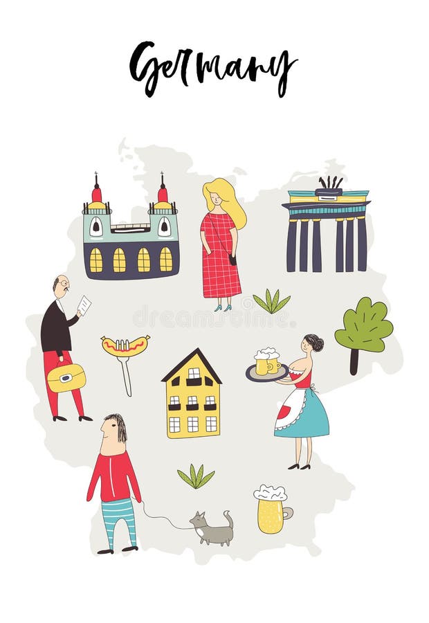 Illustrated Map of Germany with Cute and Fun Hand Drawn Characters ...