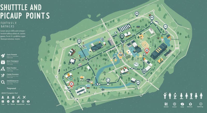 Illustrated Map Labeled "Shuttle and Pickup Points," Featuring a Park ...