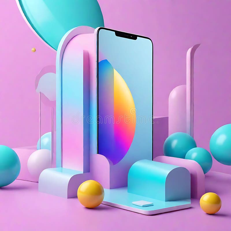 Illustrated Mobile Phone with Blank Screen on Vibrant Background Stock ...