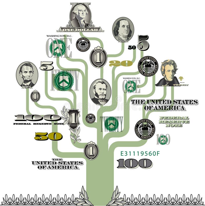 Illustrated money tree stock vector. Illustration of denomination - 6362894