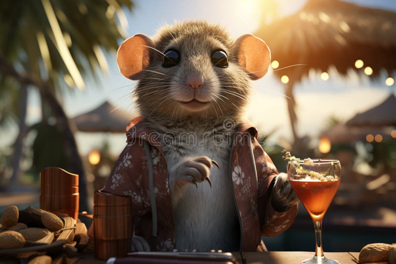 Illustrated Mouse, Sunglasses, Cocktail, Beach Party Setting Stock ...