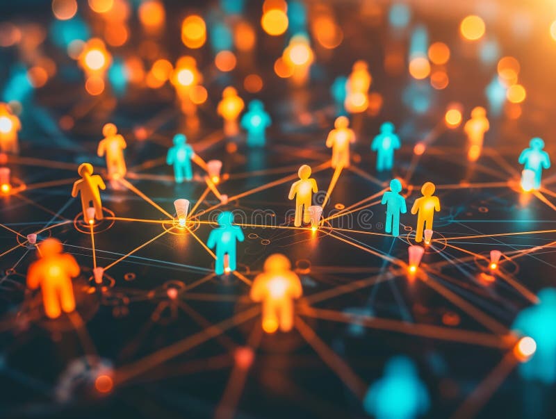 Network of Connected People in Digital Space Stock Illustration ...