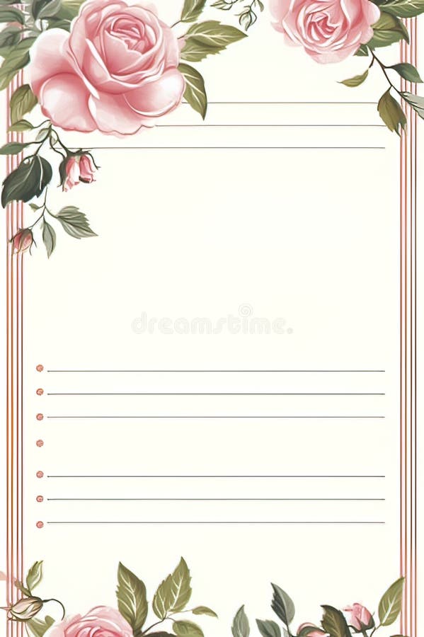 An Illustrated Notepad, with Pink Rose Elaborate Borders - Grnrative Ai ...