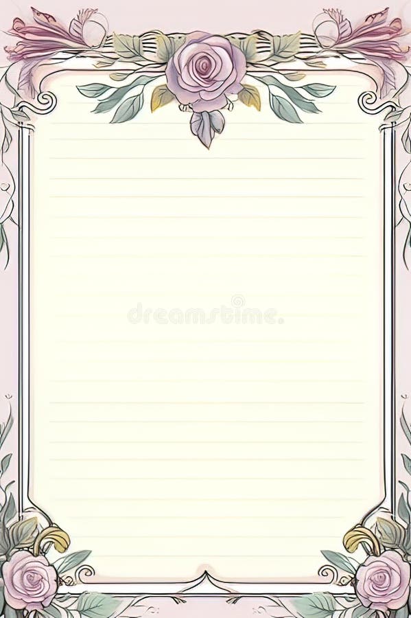 An Illustrated Notepad, Thick Writing Lines, with Beautiful Pink Rose ...
