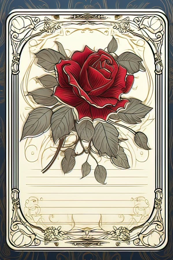 An Illustrated Notepad, Thick Writing Lines, with Beautiful Red Rose ...