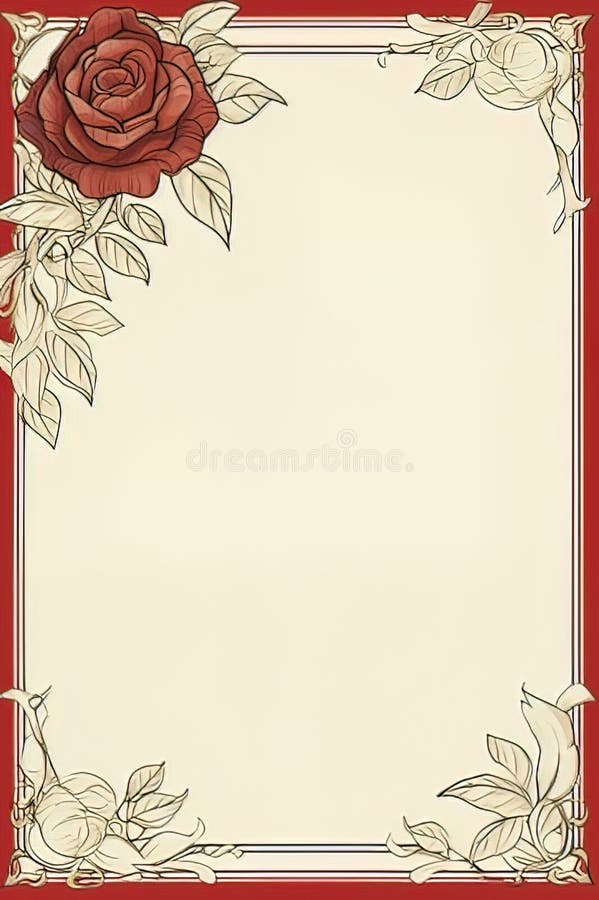 An Illustrated Notepad, Thick Writing Lines, with Beautiful Red Rose ...