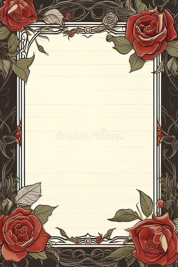 An Illustrated Notepad, Thick Writing Lines, with Beautiful Red Rose ...