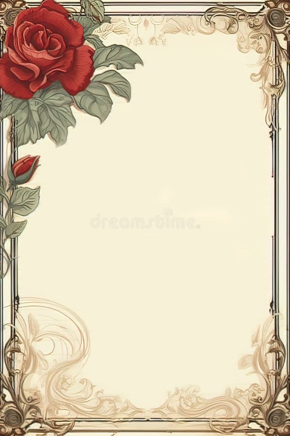An Illustrated Notepad, Thick Writing Lines, with Beautiful Red Rose ...