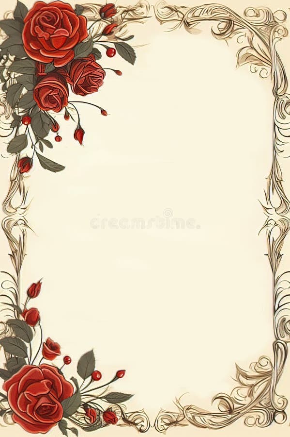 An Illustrated Notepad, Thick Writing Lines, with Beautiful Red Rose ...