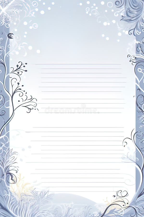 An Illustrated Notepad, Thick Writing Lines, with Snow Winter Elaborate ...