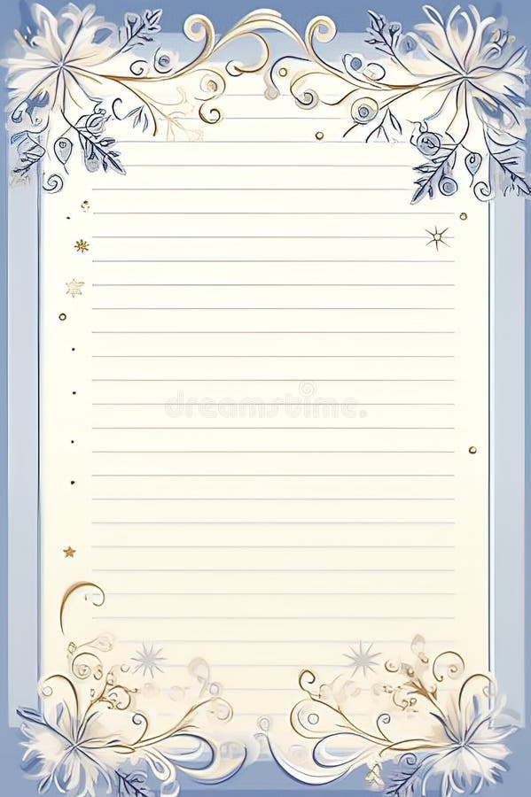 An Illustrated Notepad, Thick Writing Lines, with Snow Winter Elaborate ...